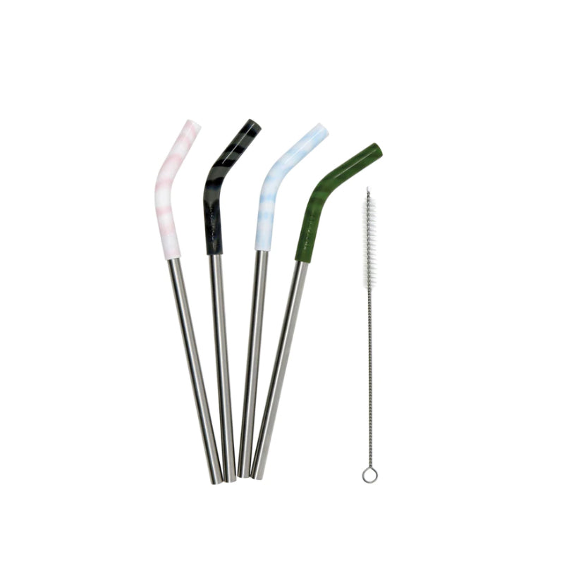 STRAW SET 4 x ASSORTED & 1 BRUSH